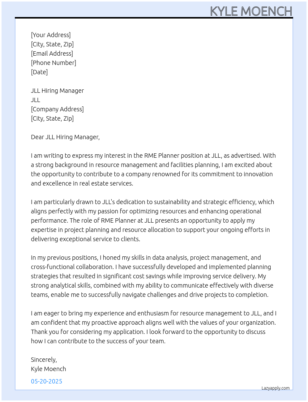 Cover letter for rme planner - LazyApply