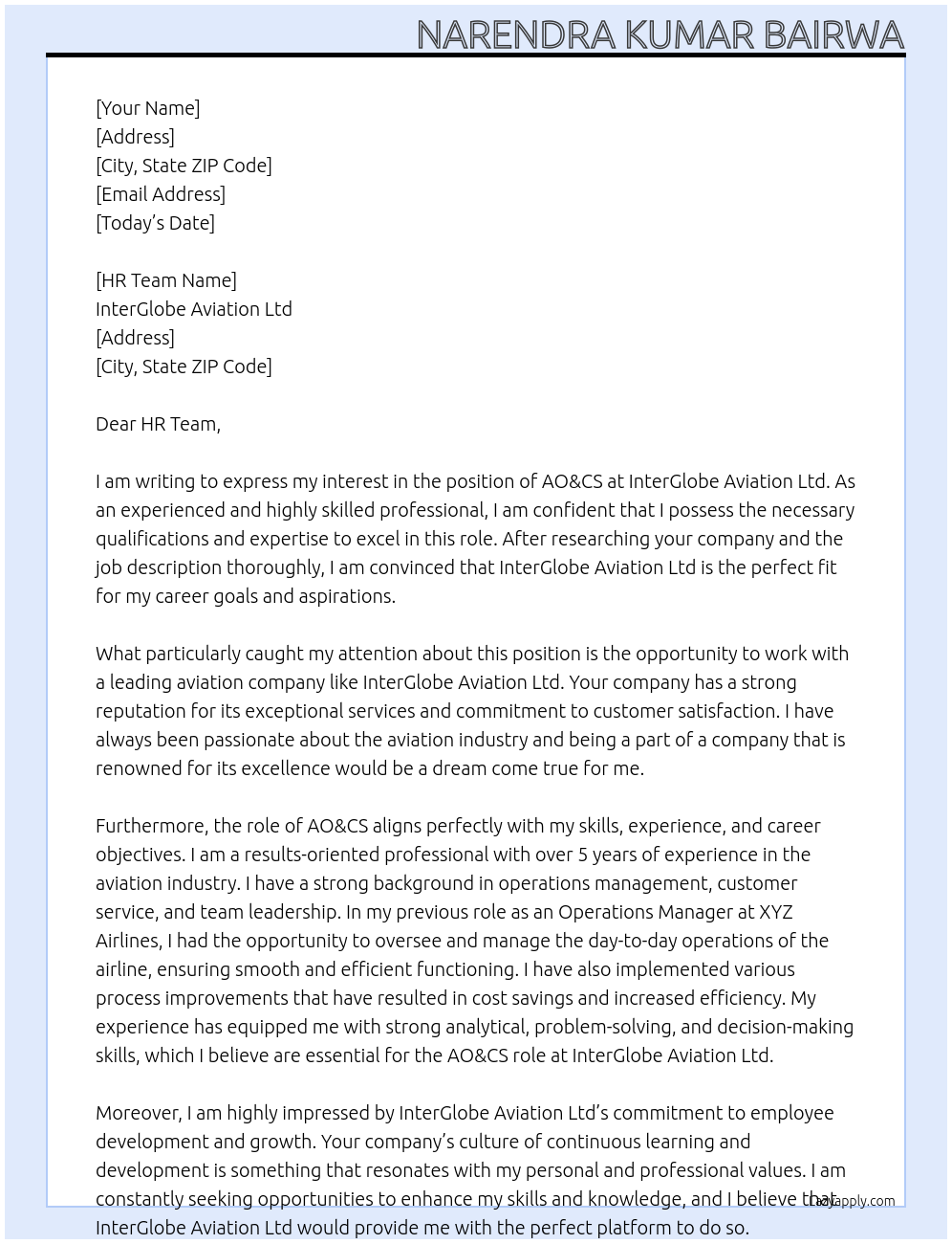 Cover letter for ao&cs - LazyApply