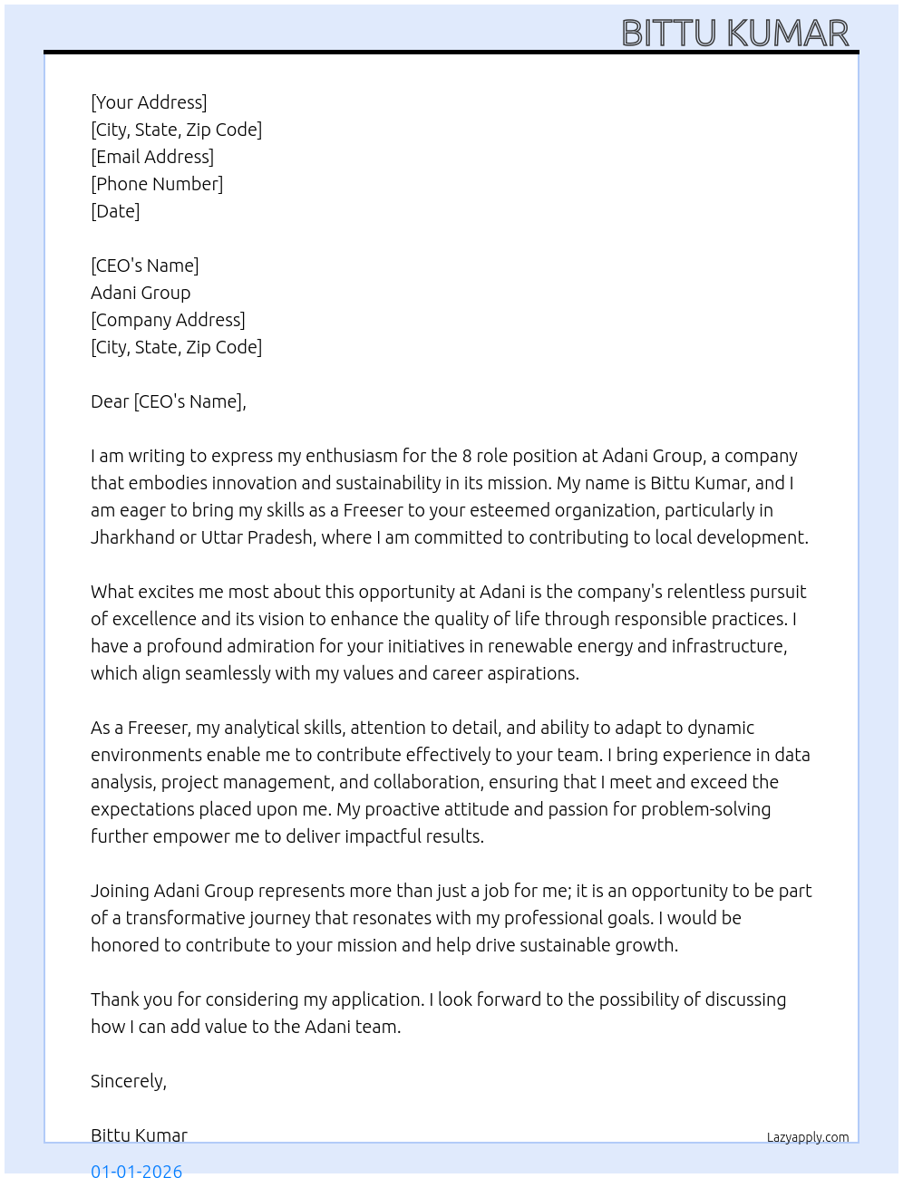 Cover letter for adani company group - LazyApply