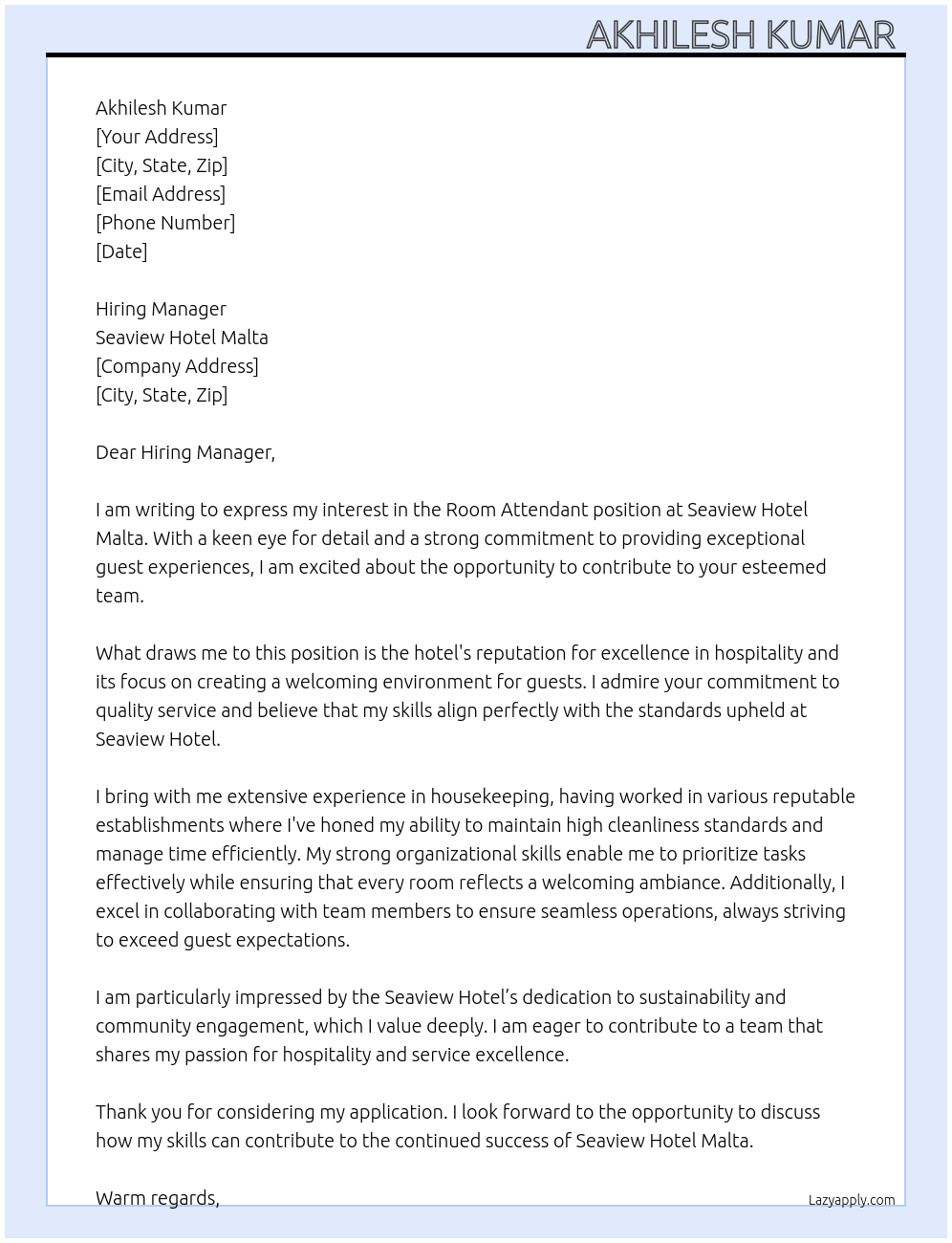 Cover letter for room attached - LazyApply