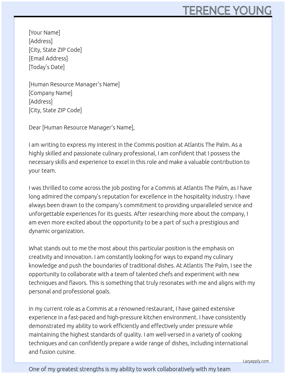 Cover letter for commis - LazyApply