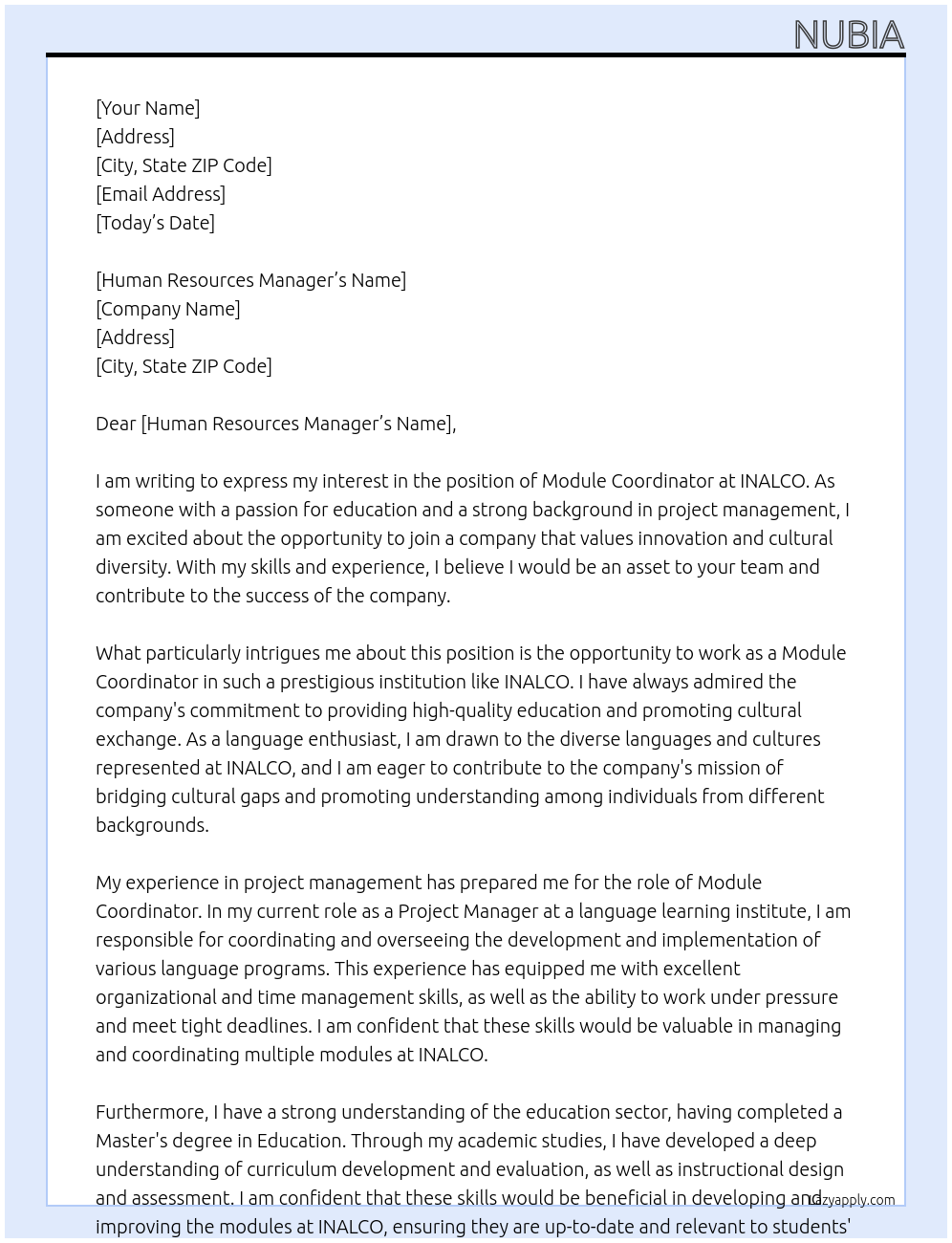 Cover letter for module coordinator - LazyApply