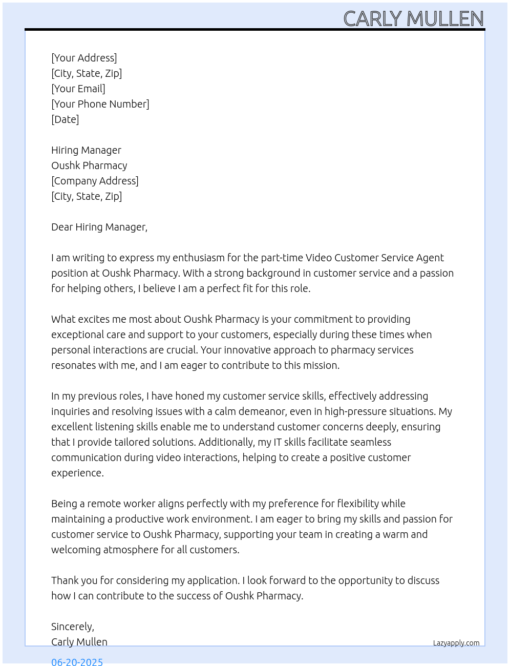 Cover letter for video customer service agent - LazyApply