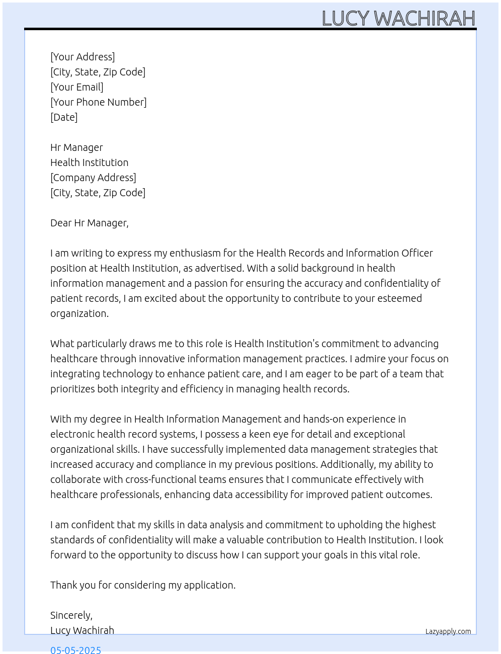 Cover letter for health records and information officer - LazyApply