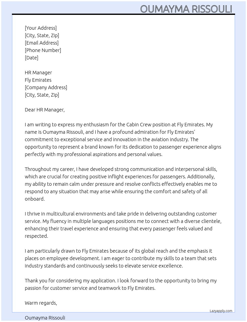 Cover letter for cabin crew - LazyApply