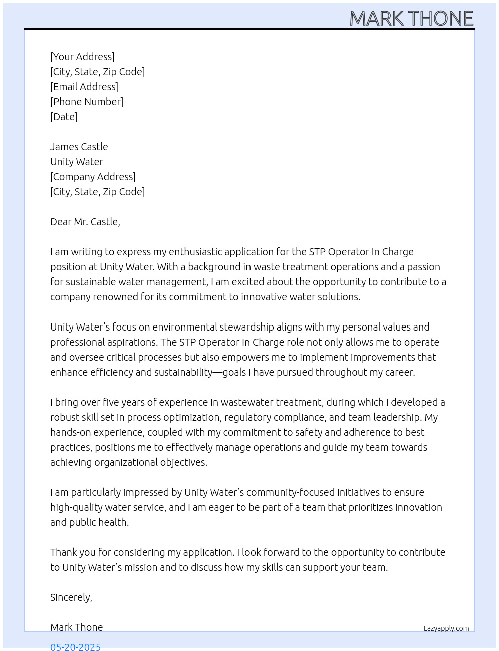 Cover letter for stp operator in charge - LazyApply