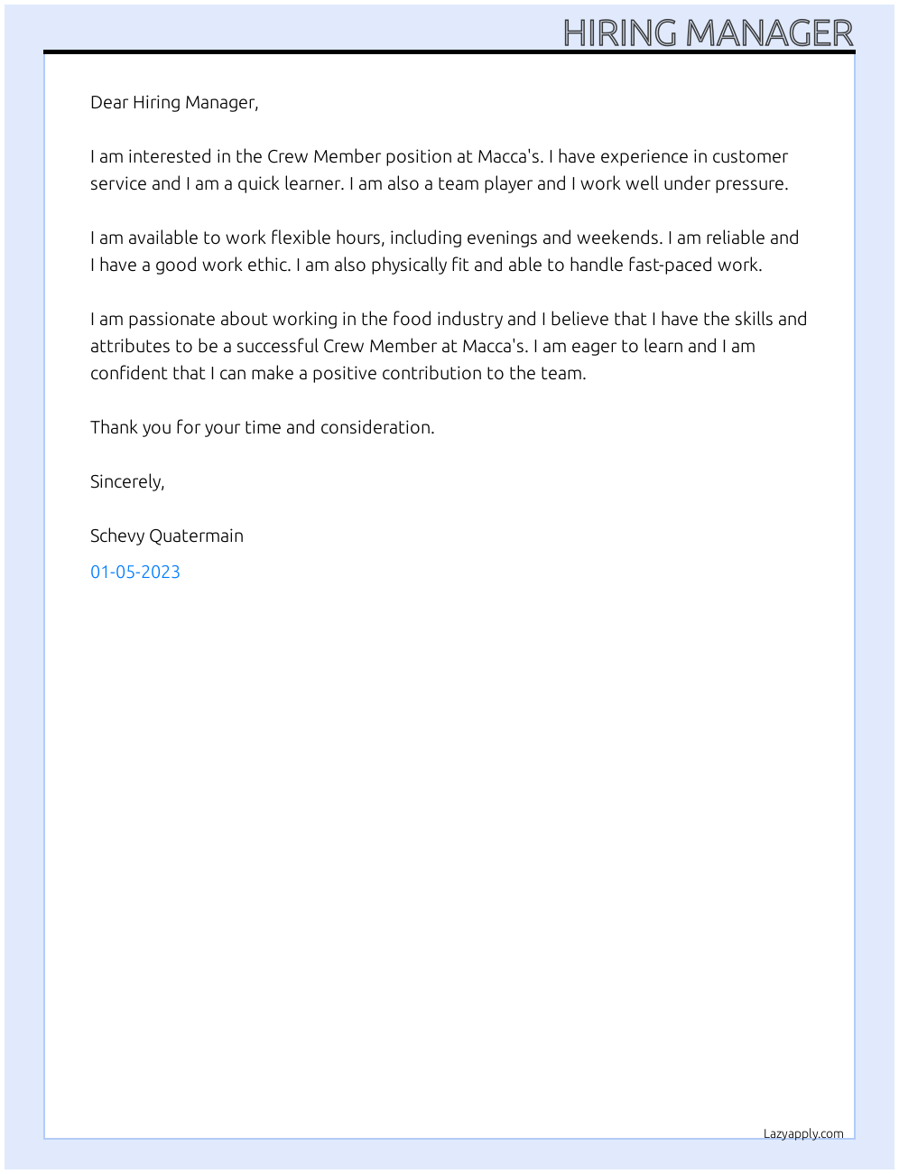 Cover Letter For Crew Member LazyApply