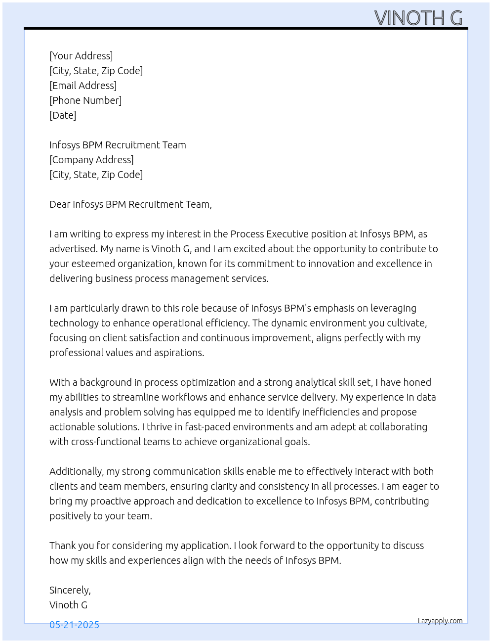 Cover letter for process exicutive - LazyApply