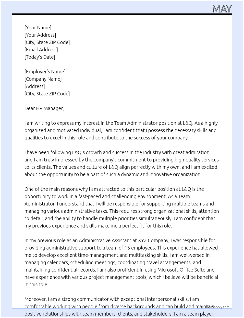 Cover letter for team administrator - LazyApply