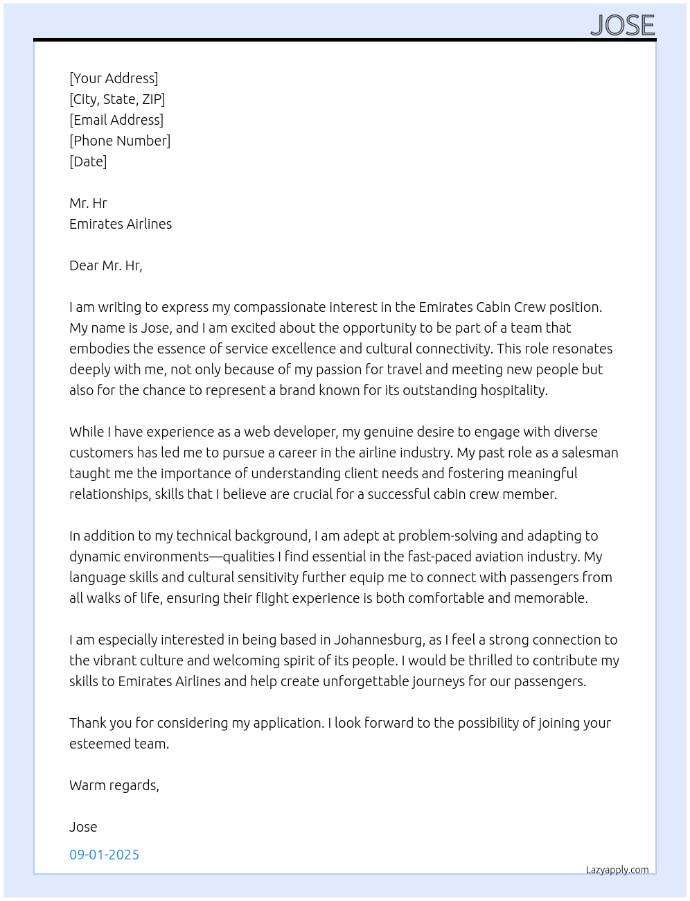 Cover letter for emirates cabin crew - LazyApply