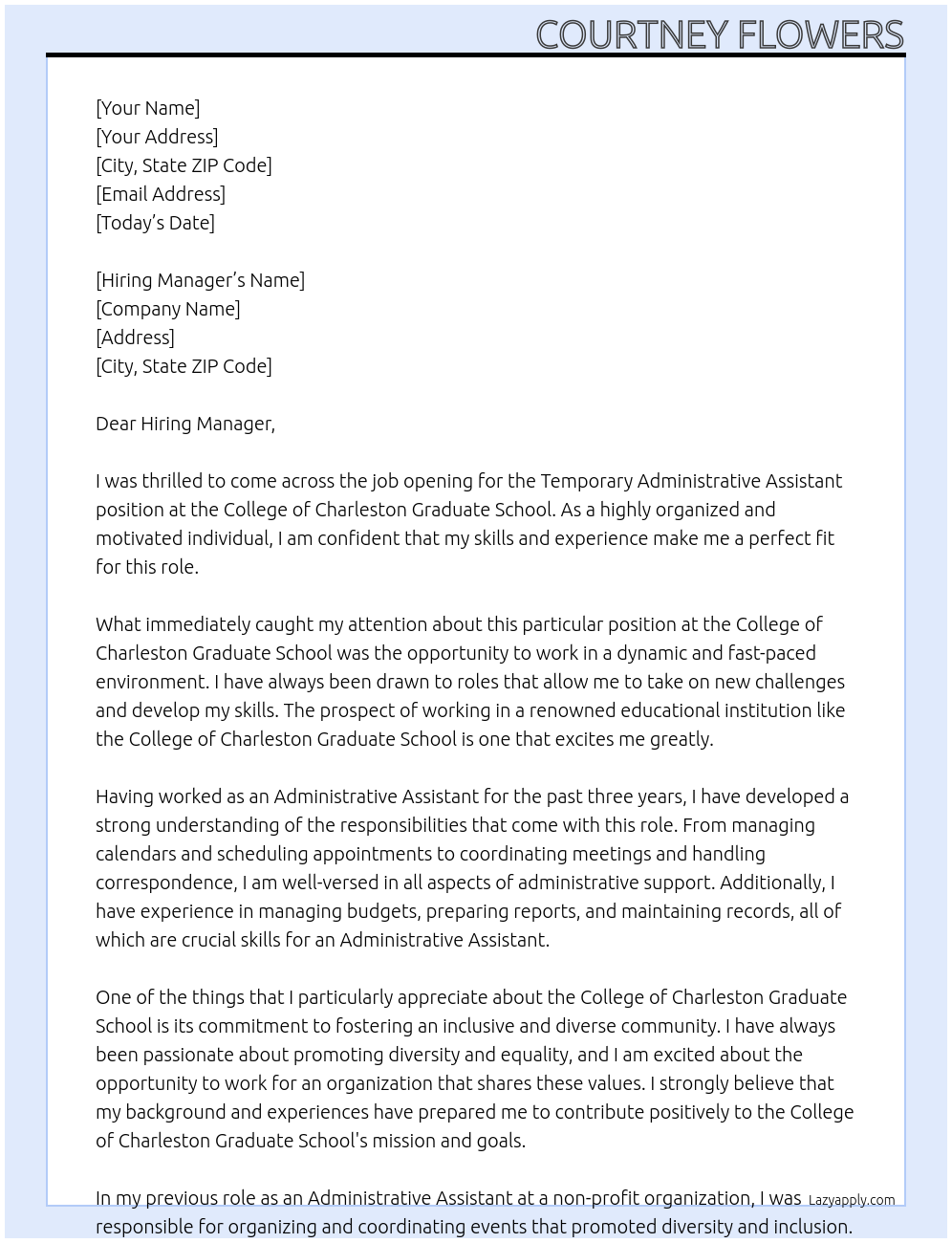 Cover letter for temporary administrative assistant - LazyApply