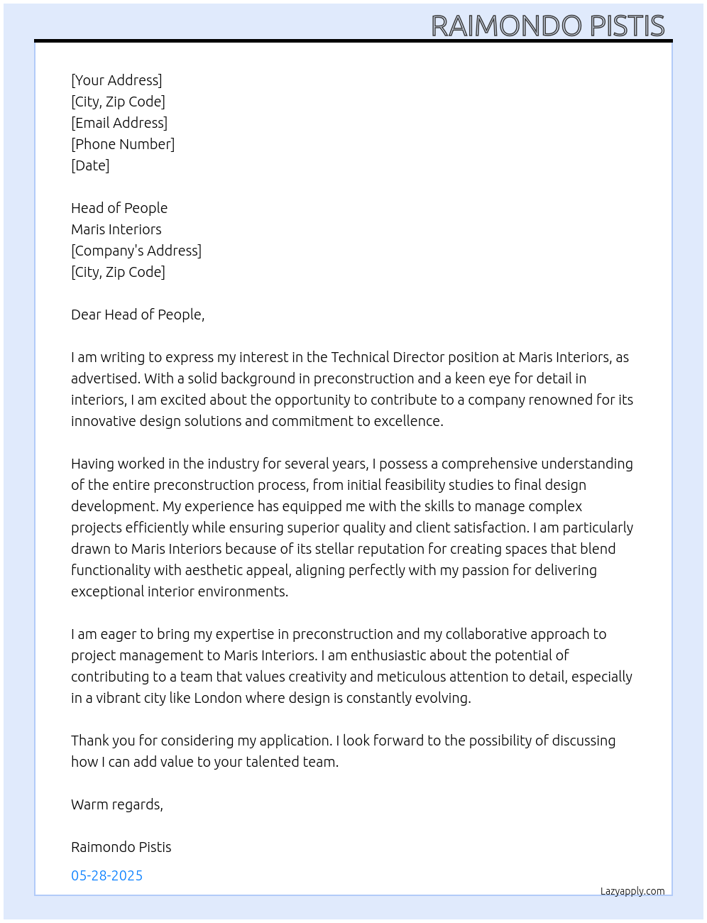 Cover letter for technical director - LazyApply