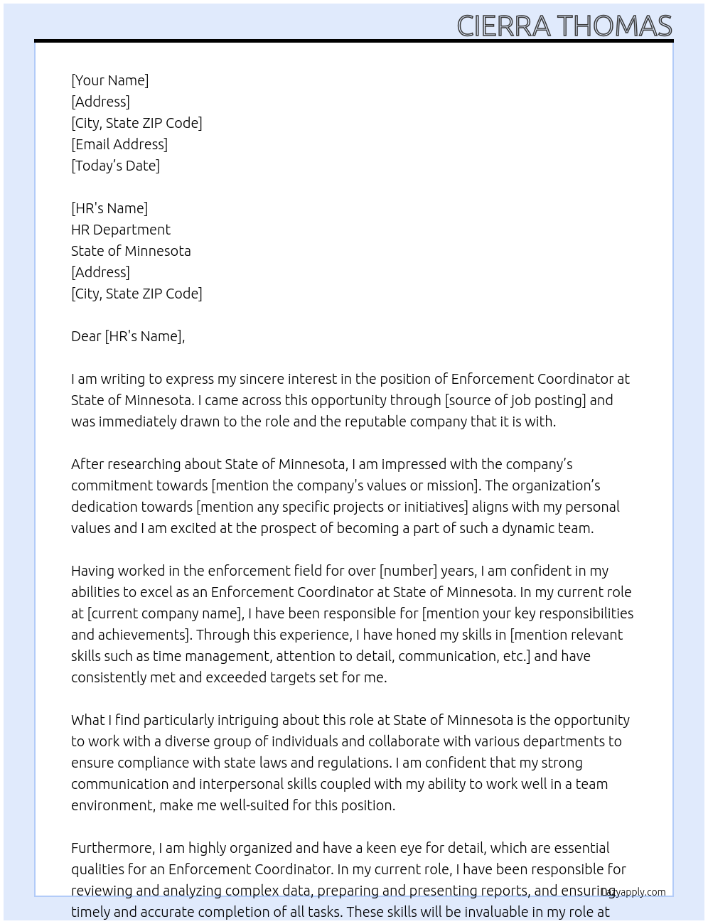 Cover letter for enforcement coordinator - LazyApply