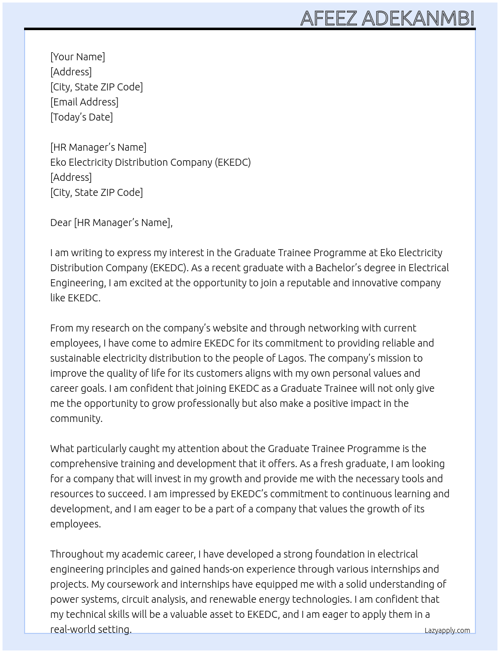 Cover letter for graduate trainee programme - LazyApply