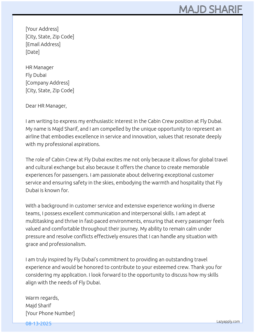 Cover letter for cabin crew - LazyApply