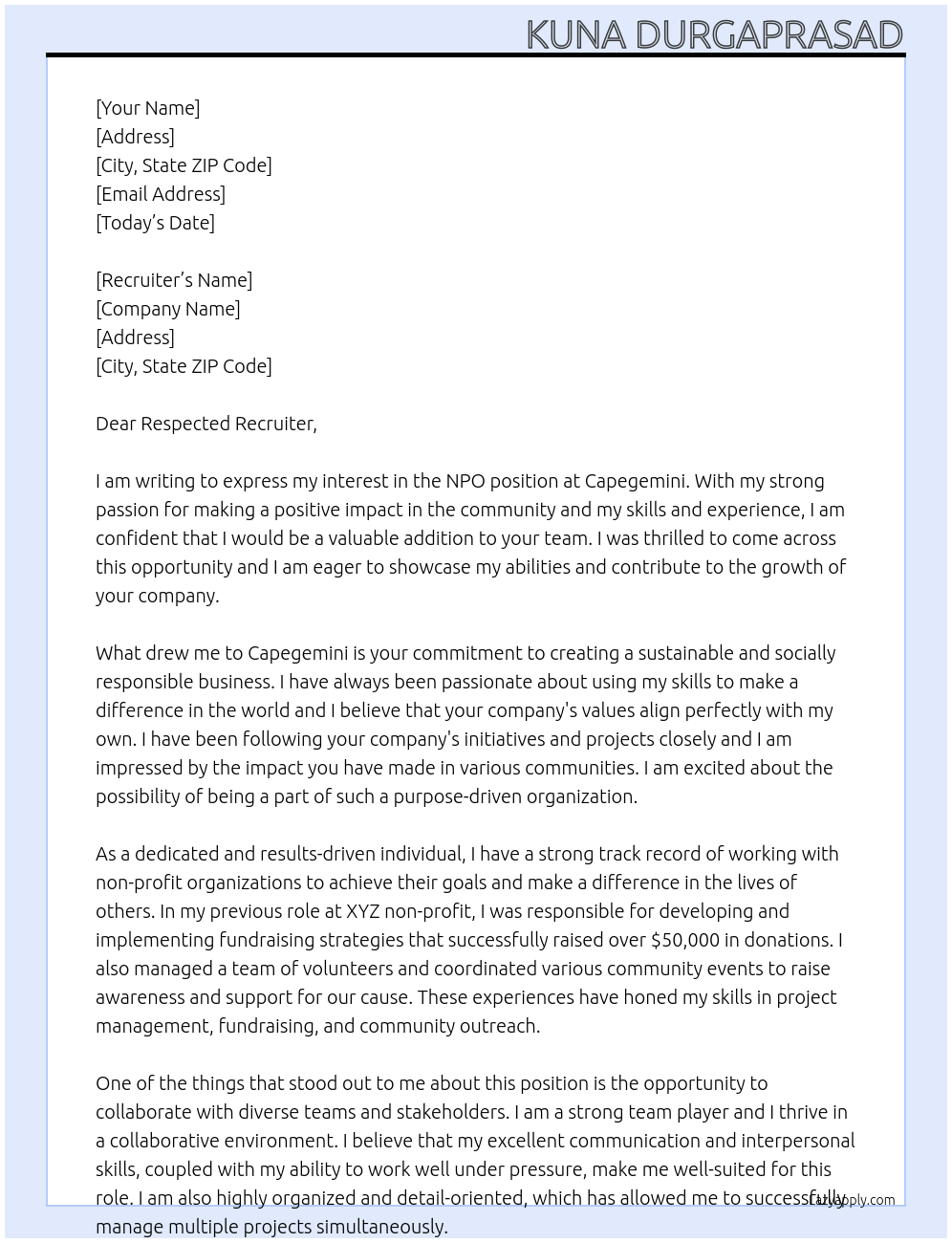 Cover letter for npo - LazyApply