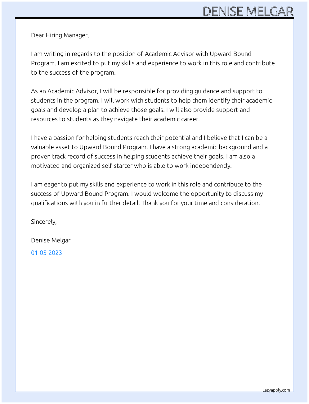Cover Letter For Upward Bound Program LazyApply