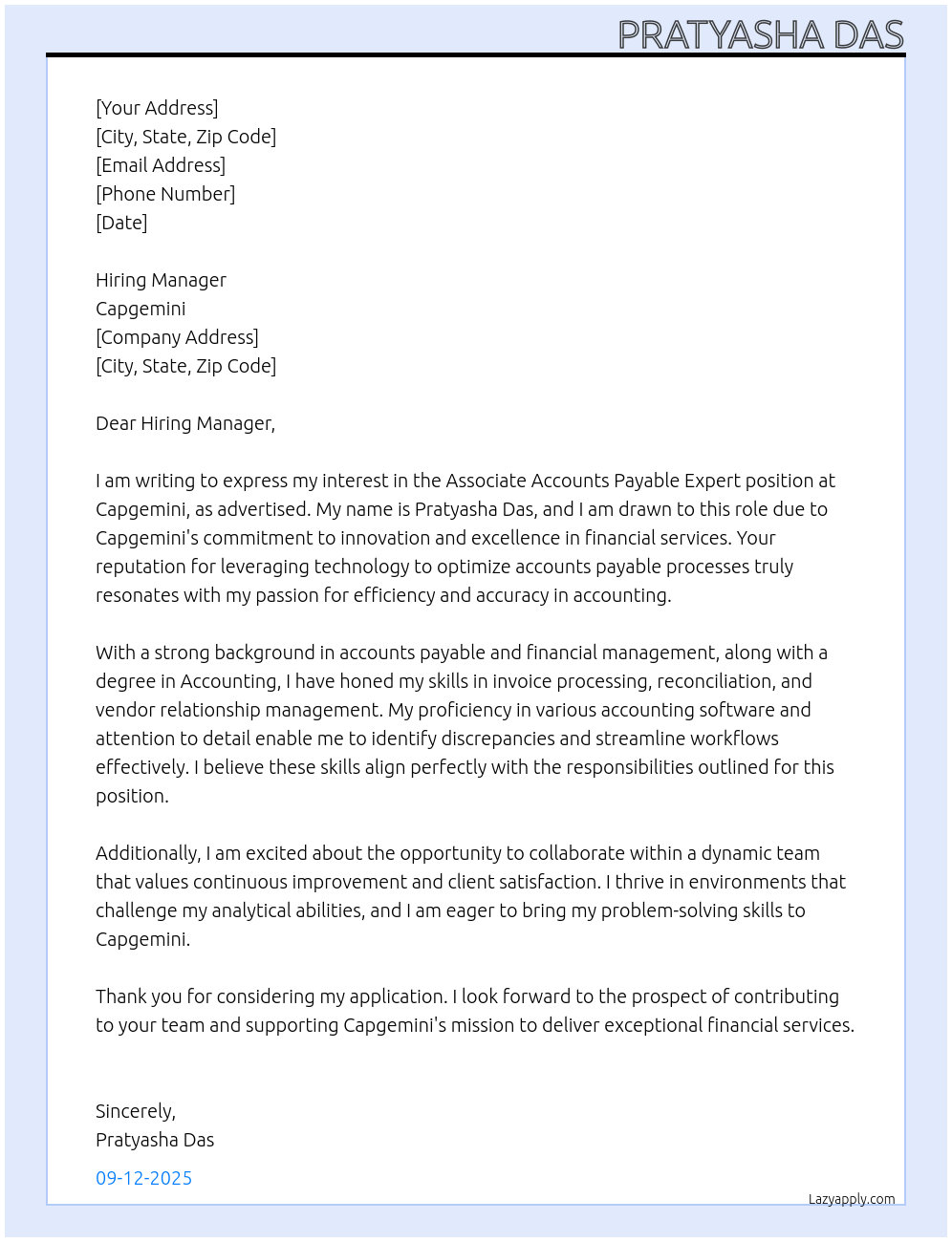 Cover letter for associate accounts payable expert - LazyApply