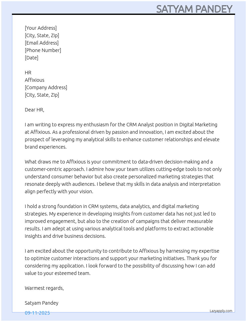 Cover letter for crm analyst distal marketing - LazyApply