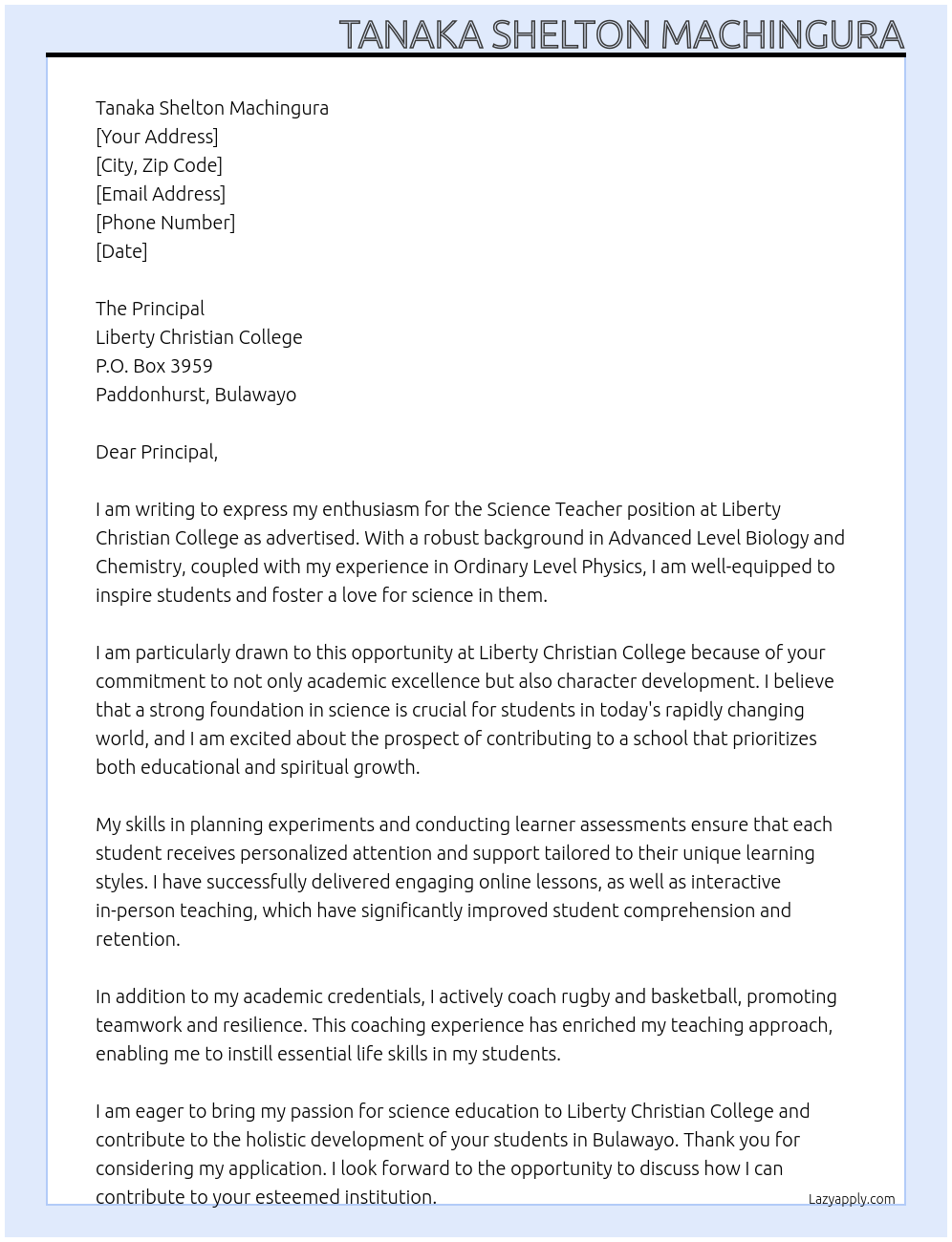 Cover letter for science teached - LazyApply