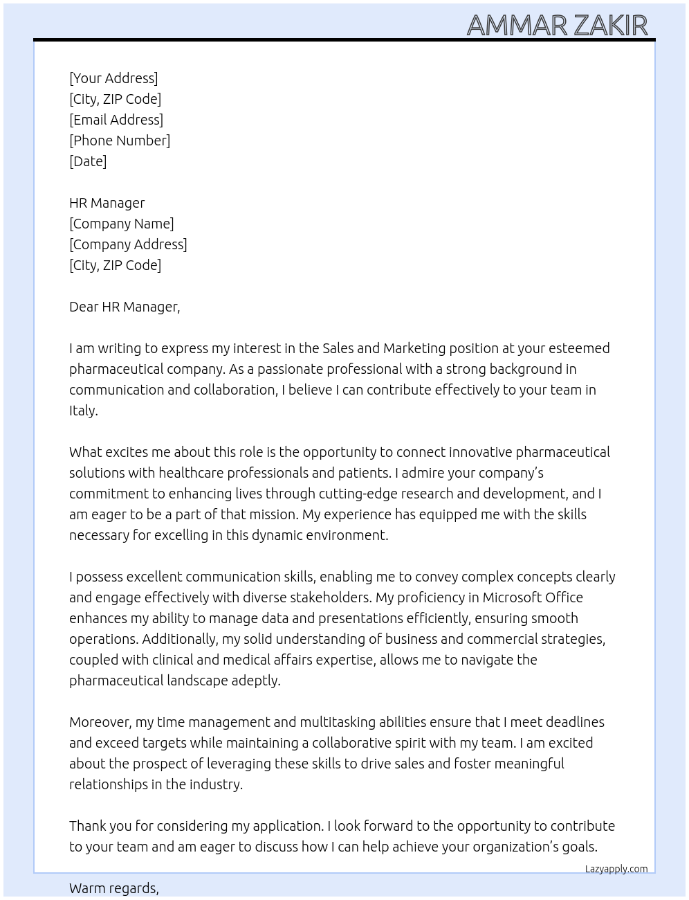 Cover letter for sales of marketing - LazyApply