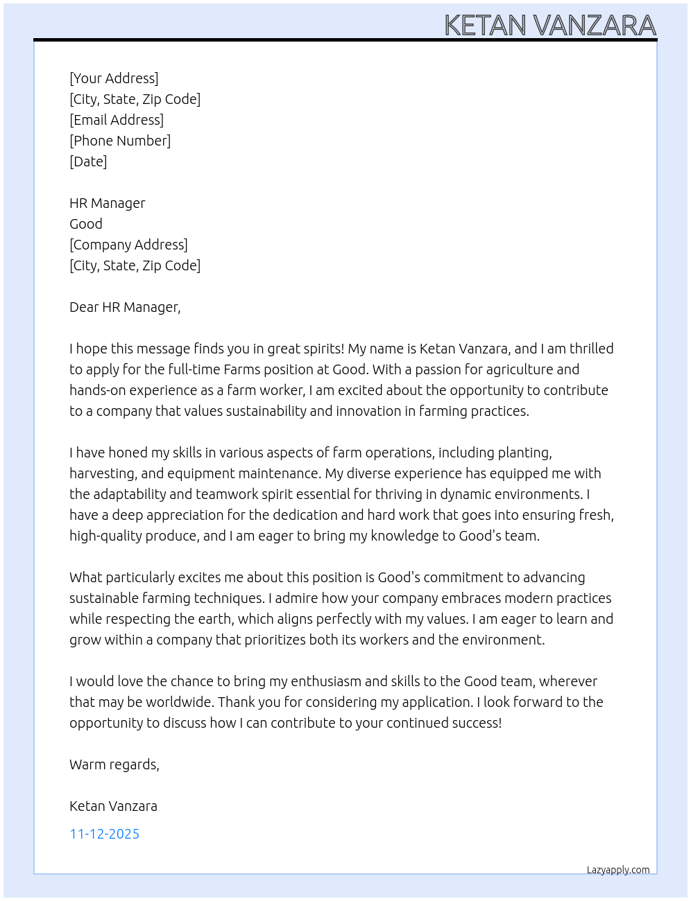 Cover letter for farms - LazyApply