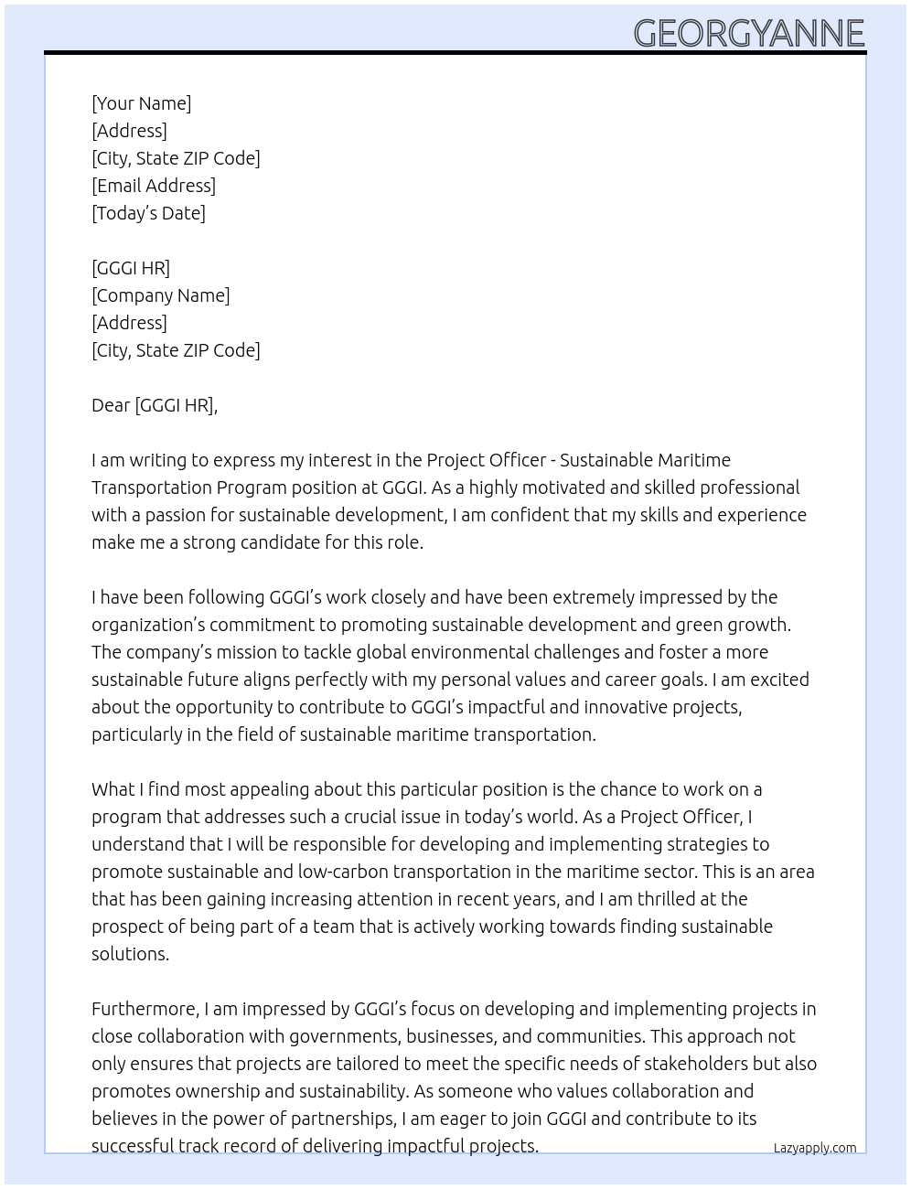 Cover letter for project officer - sustainable maritime transportation ...