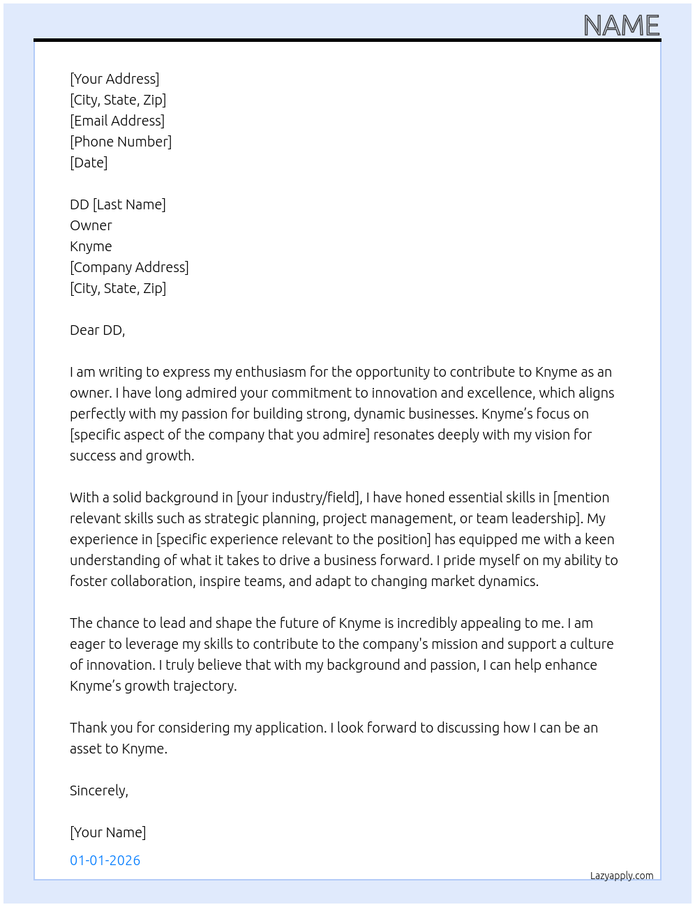 Cover letter for owner - LazyApply