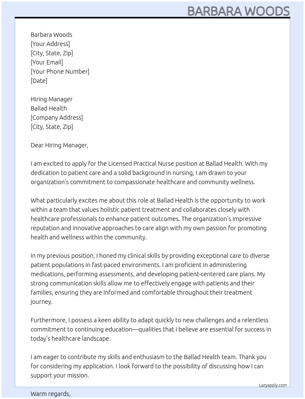 Cover letter for licensed practical nurse - LazyApply