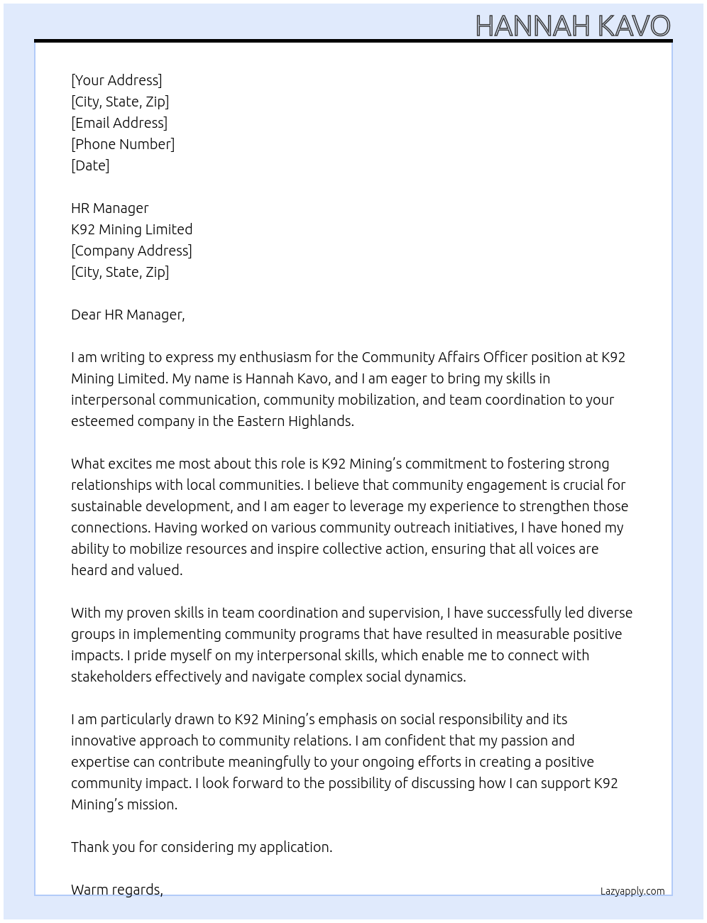 Cover letter for community affairs officer - LazyApply