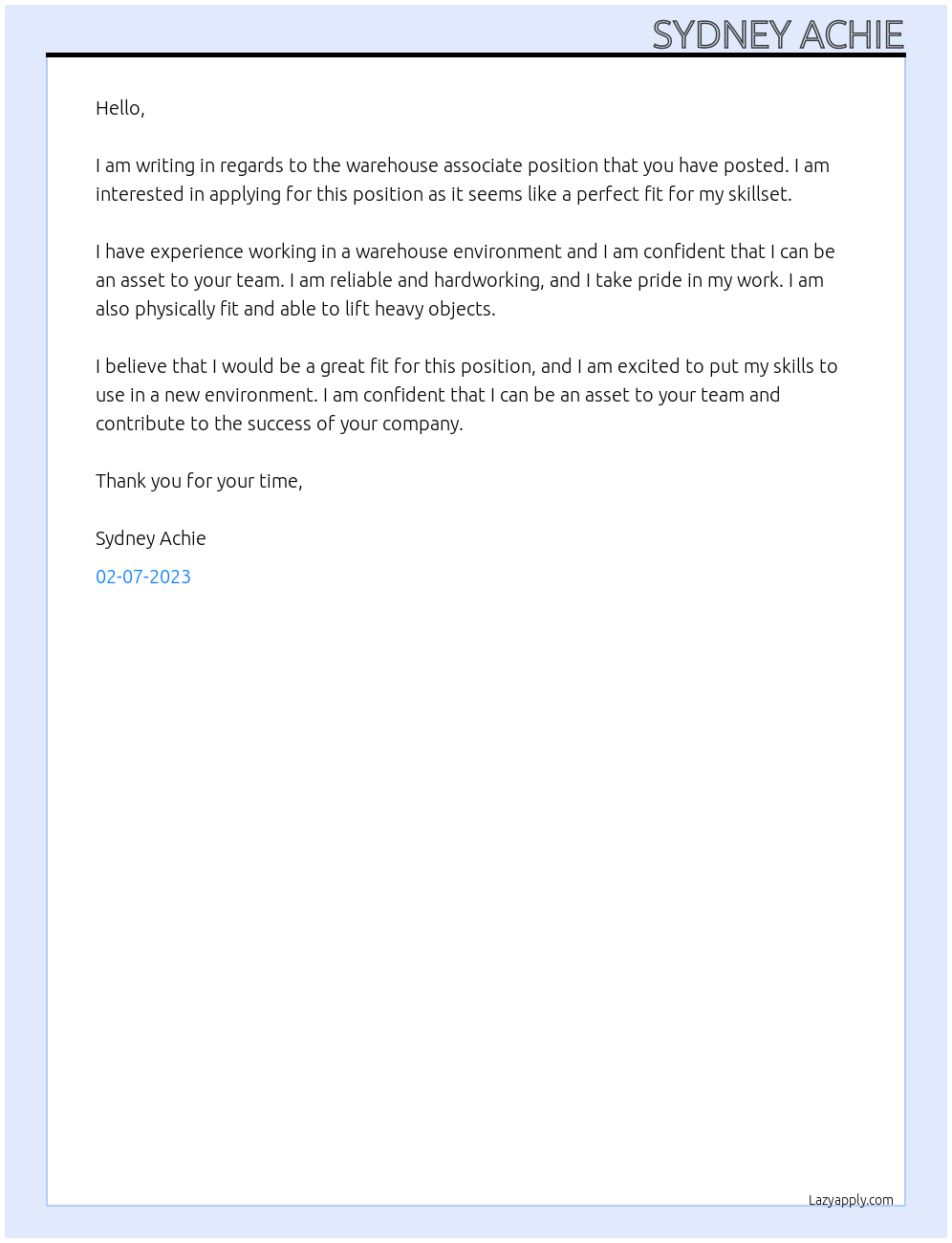 Cover Letter For Warehouse Postion LazyApply Cover Letter For Warehouse Postion LazyApply