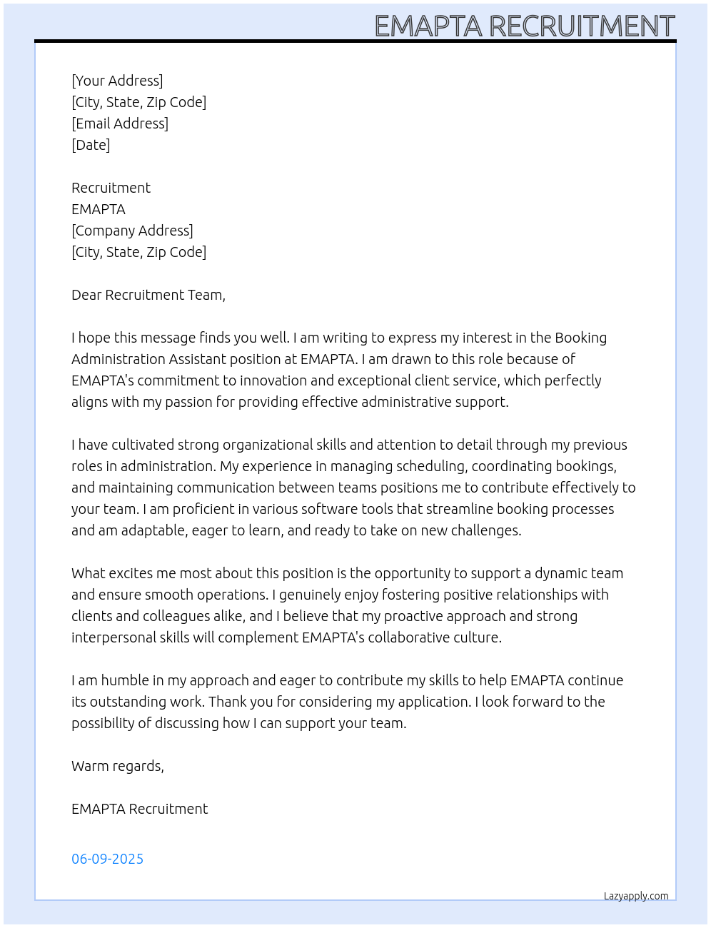 Cover letter for booking administration assistant - LazyApply