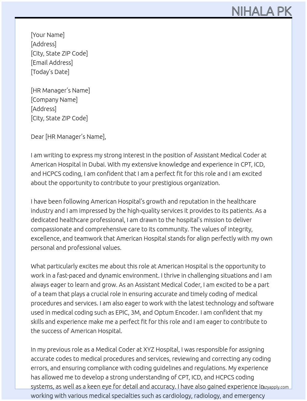 Cover letter for assistants medical coder - LazyApply