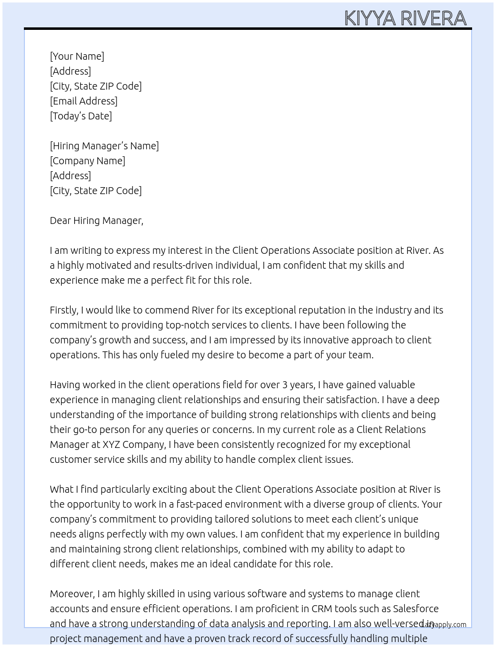 Cover letter for client operations associate - LazyApply