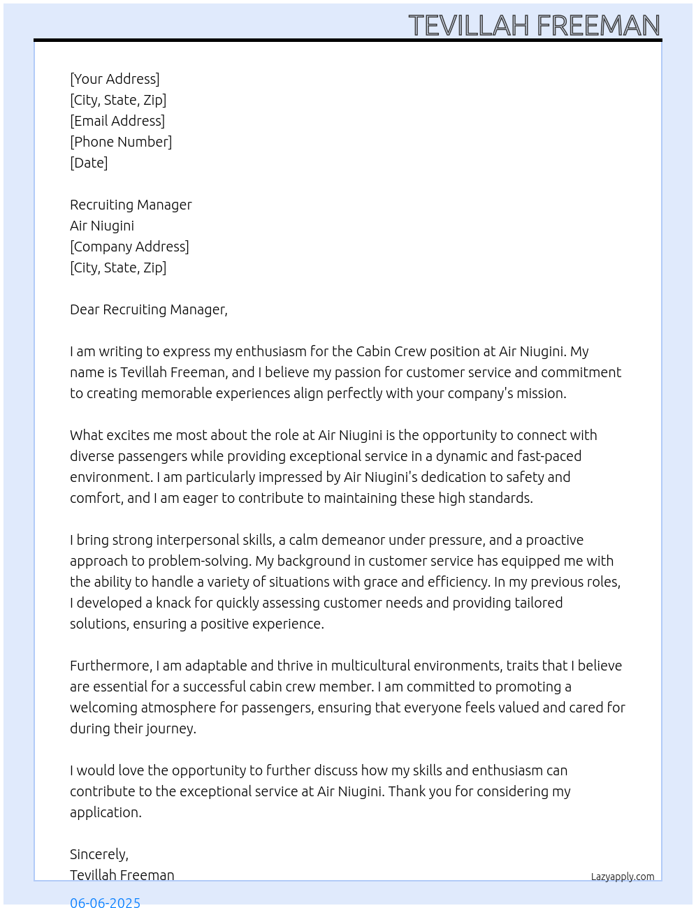 Cover letter for cabin crew - LazyApply