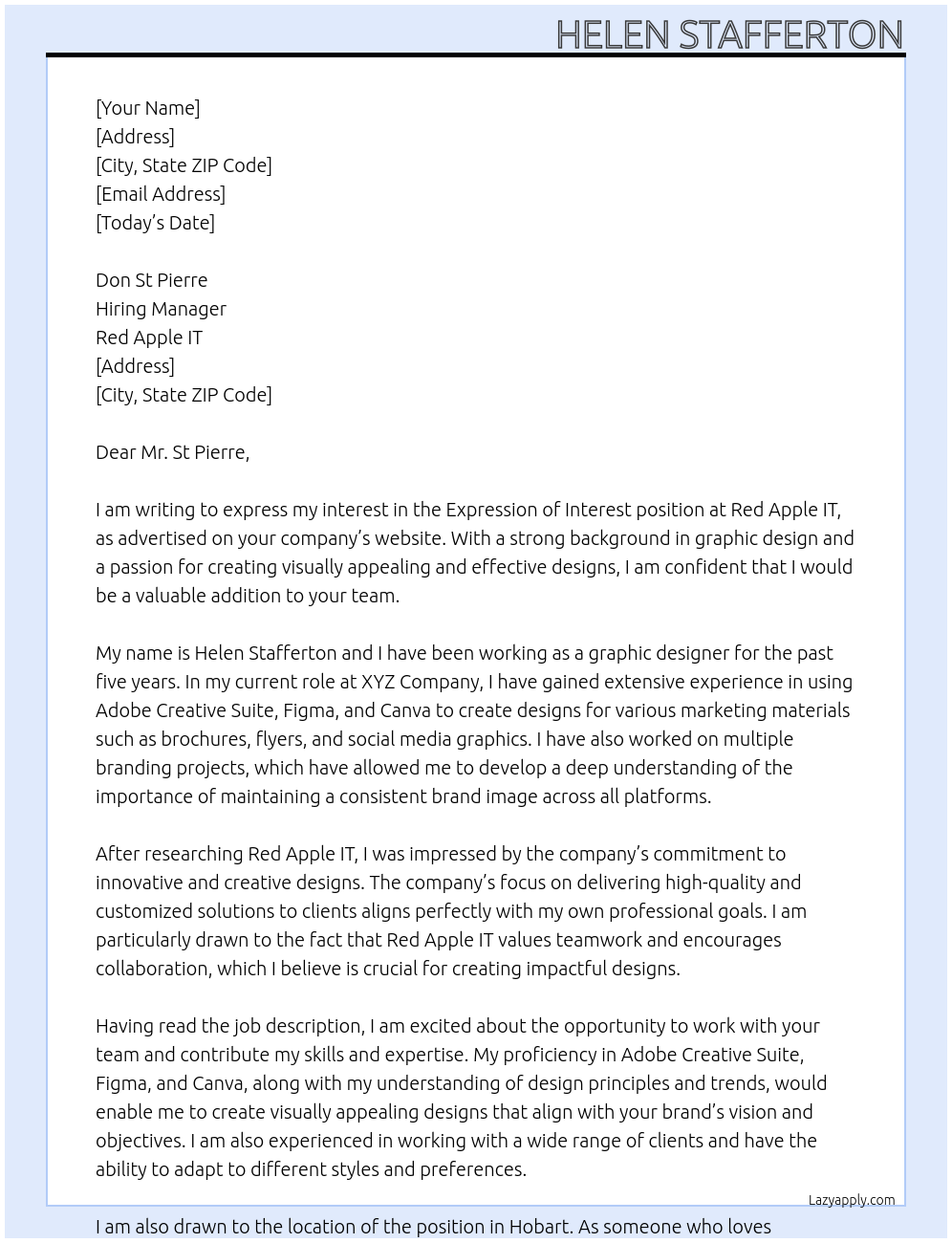 Cover letter for expression of interest - LazyApply