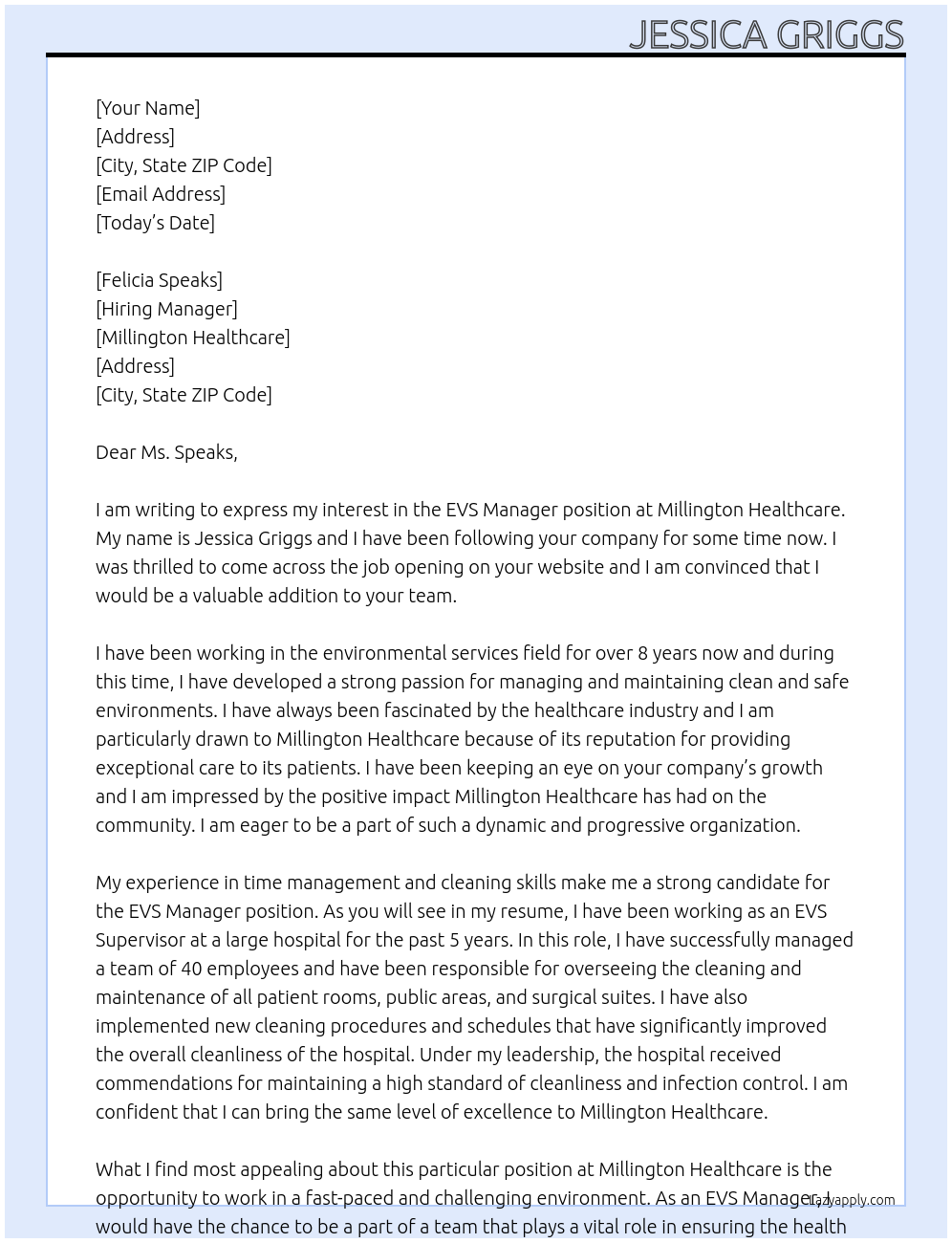 Cover letter for evs manager - LazyApply