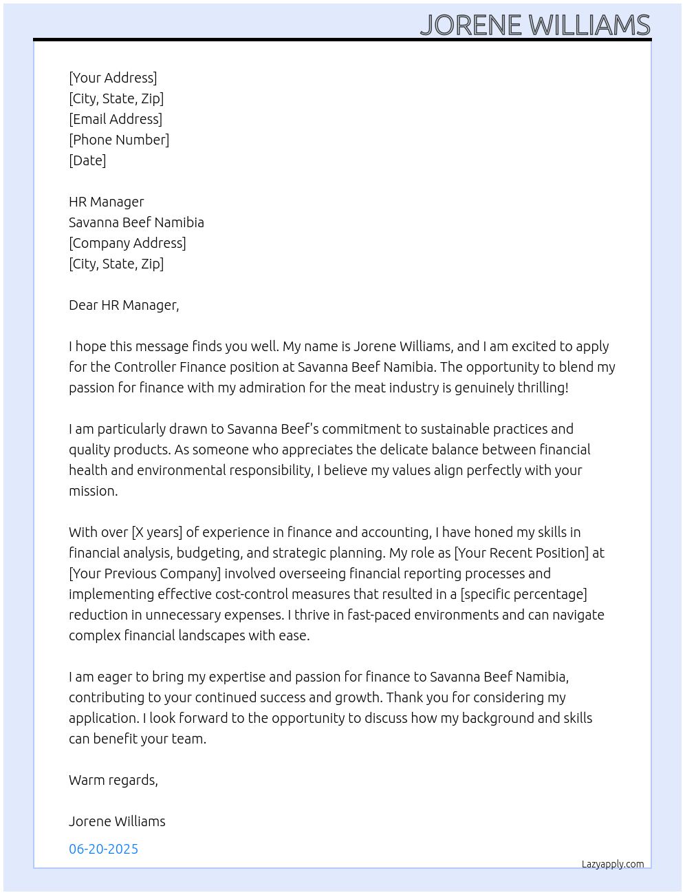 Cover letter for controller finance - LazyApply