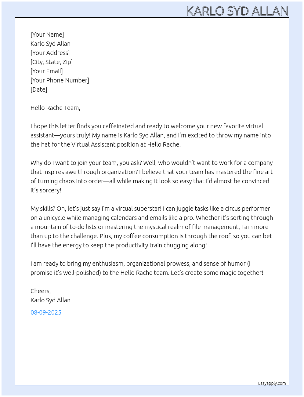 Cover letter for virtual assisstant - LazyApply