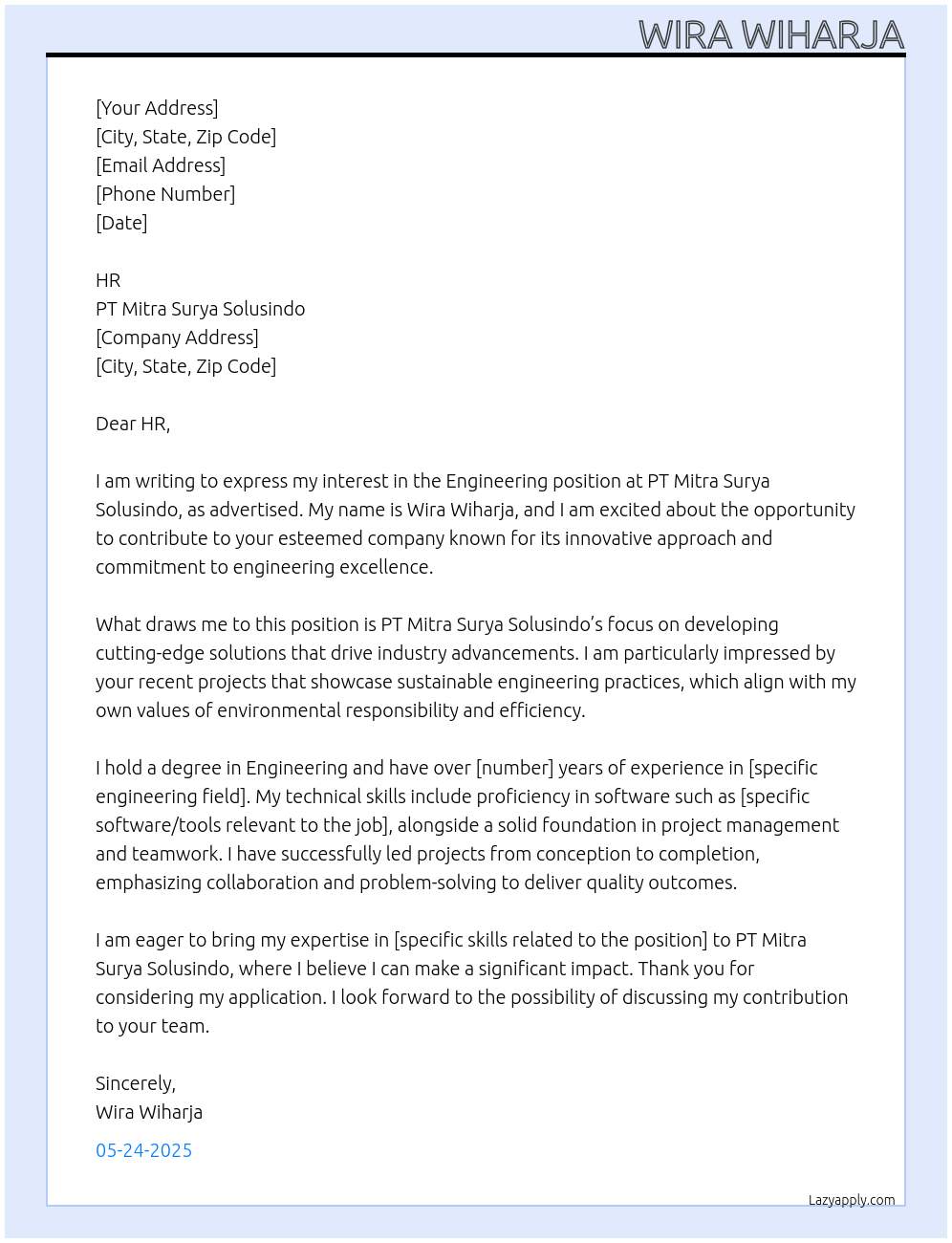 Cover letter for engginering - LazyApply