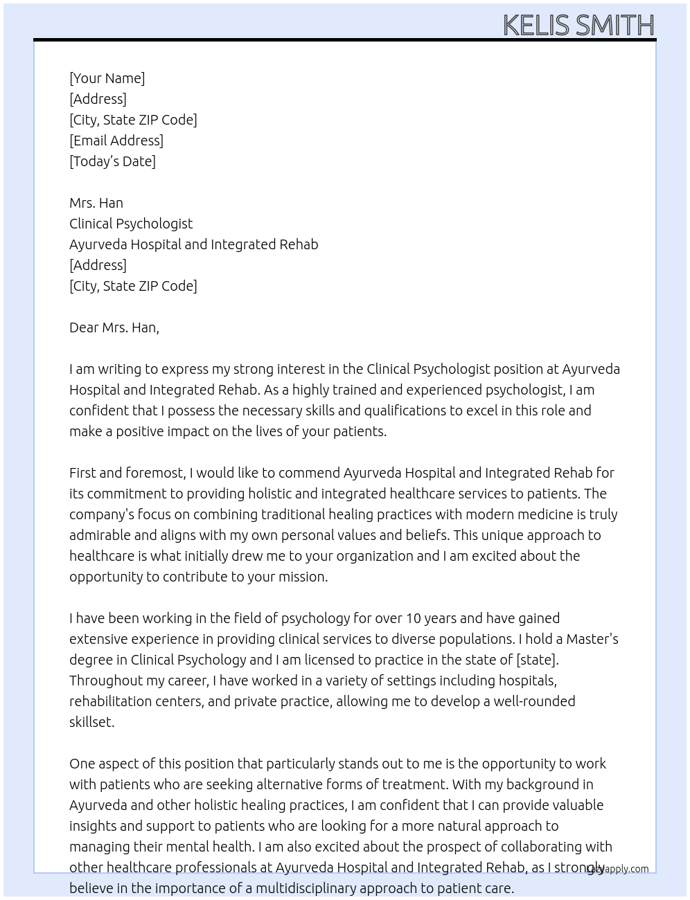 Cover letter for clinical psychologist - LazyApply