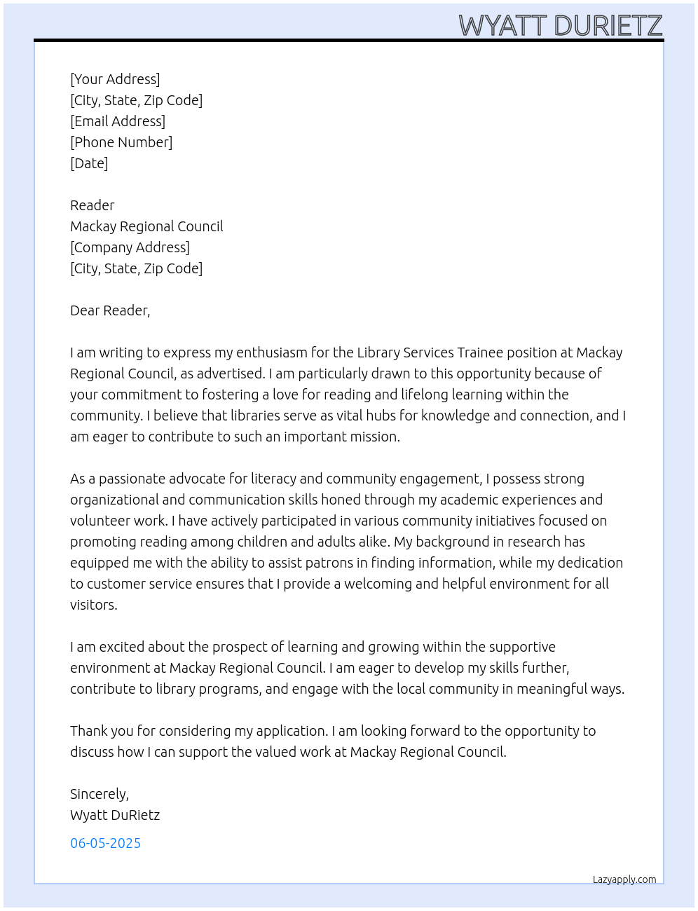 Cover letter for library services trainee - LazyApply