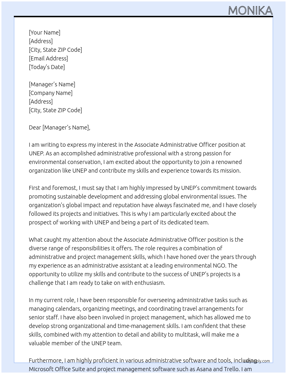 Cover letter for associate administrative officer - LazyApply