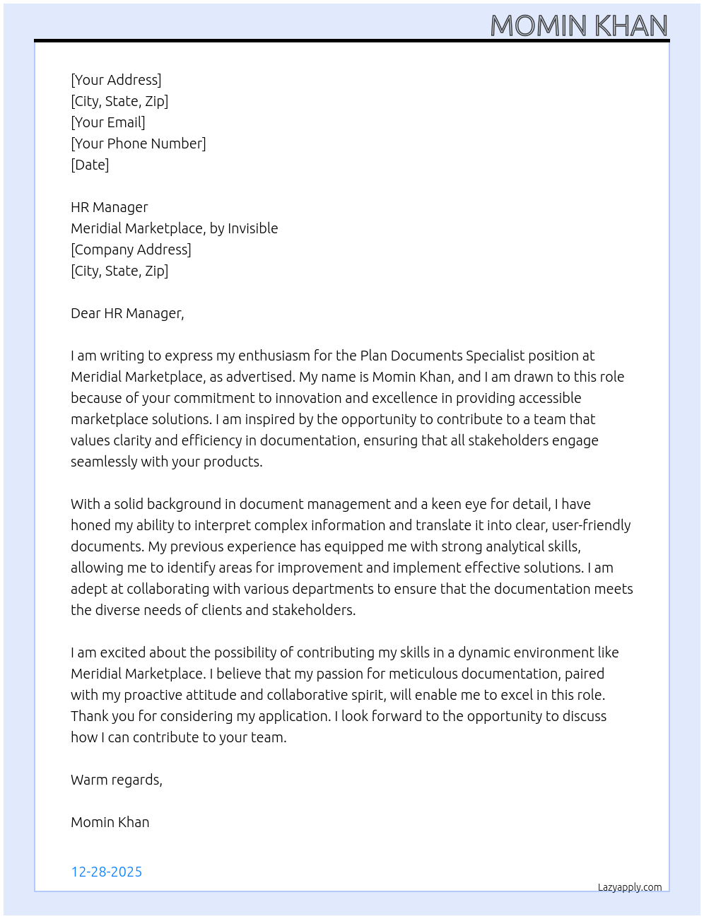 Cover letter for plan documents specialist - LazyApply