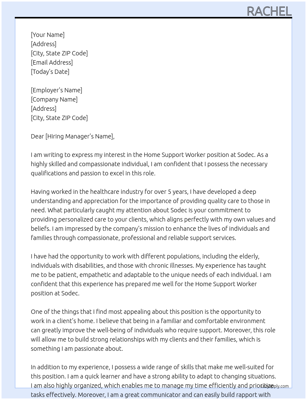 Cover letter for home support worker - LazyApply