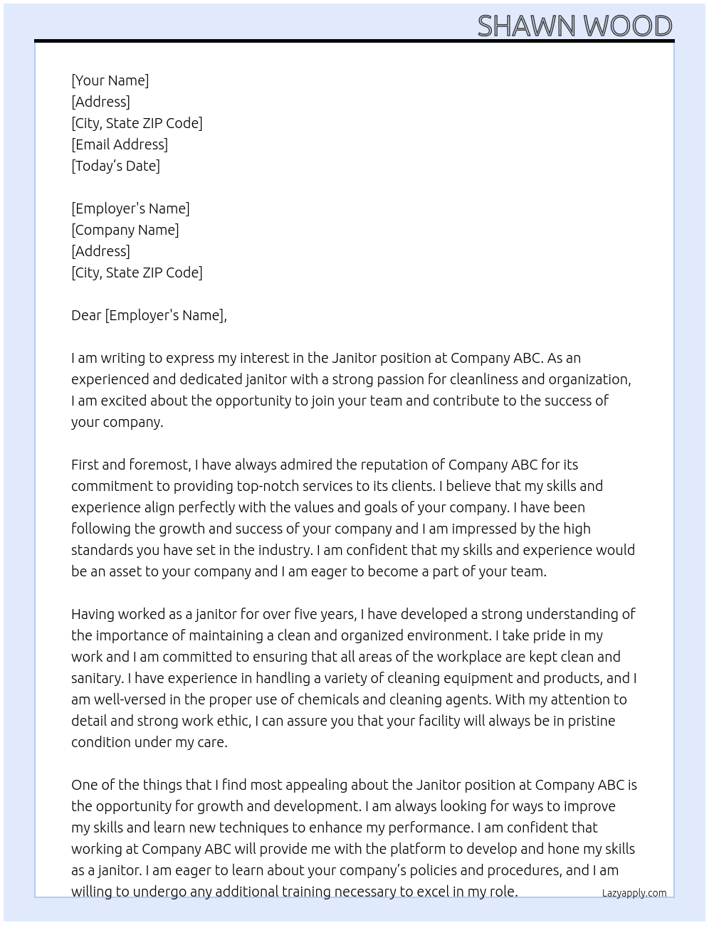 Cover letter for janitor - LazyApply
