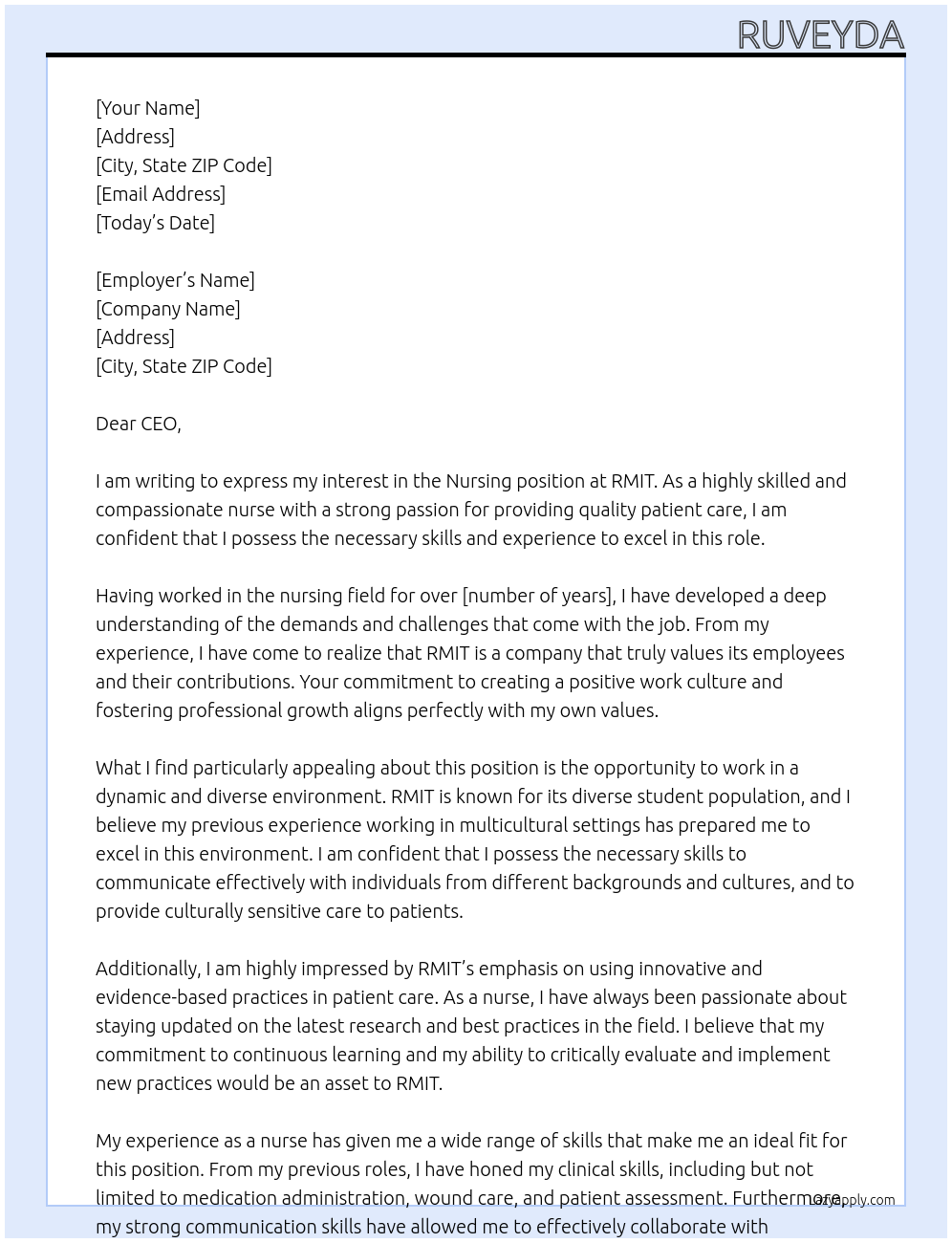 Cover letter for nursing - LazyApply