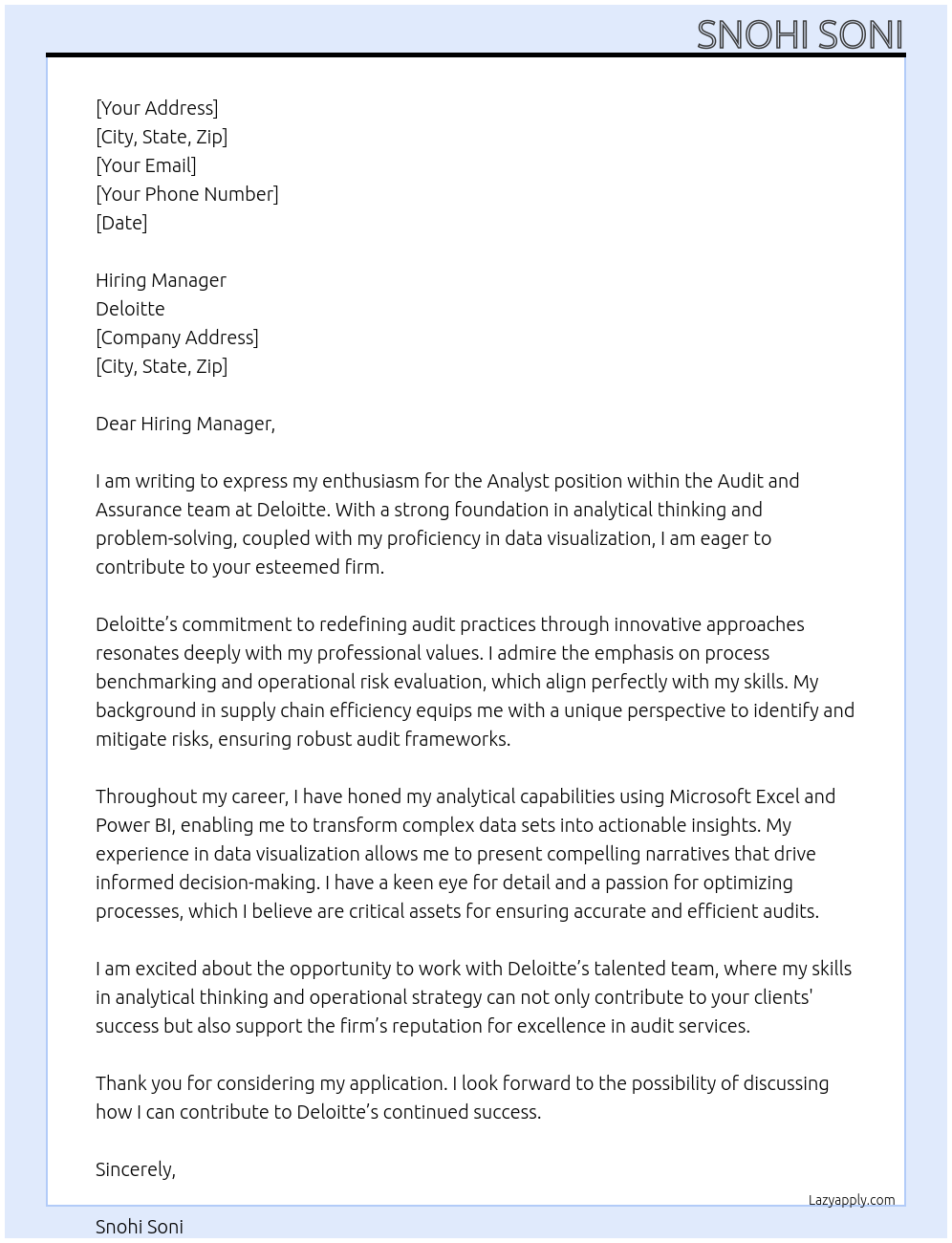 Cover letter for deloitte - LazyApply