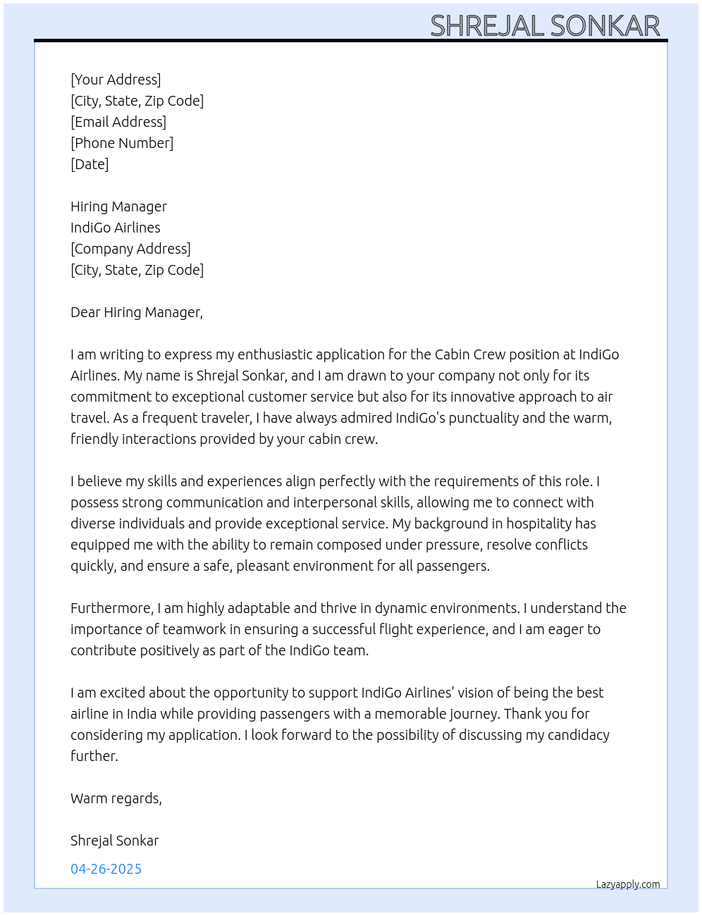 Cover letter for cabin crew - LazyApply