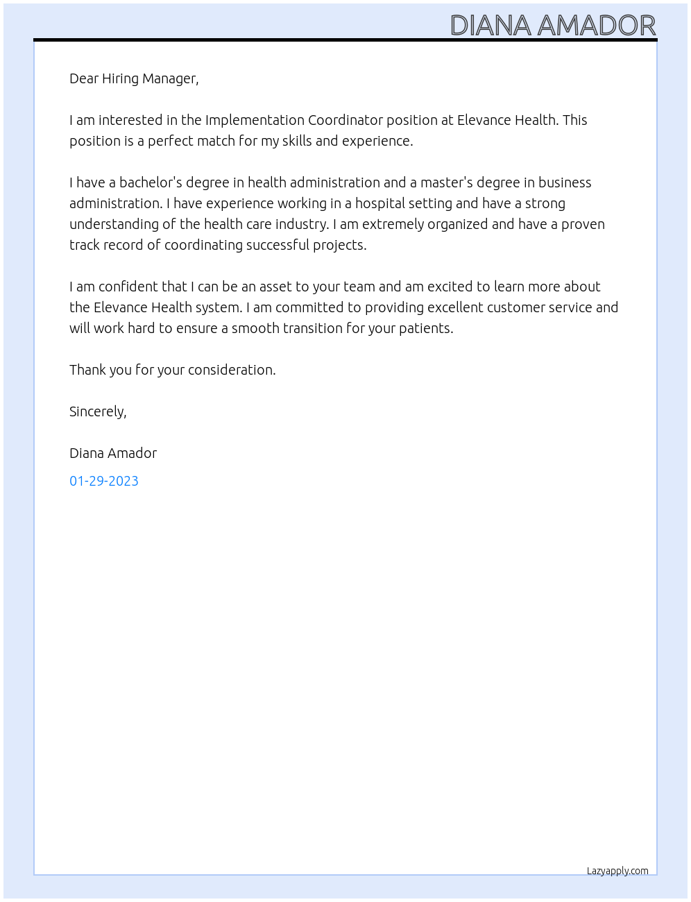 Cover Letter For Implementation Coordinator LazyApply